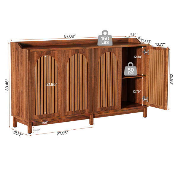 Ebern Designs 57" Sideboard Buffet Cabinet with Adjustable Shelves & Reviews | Wayfair
